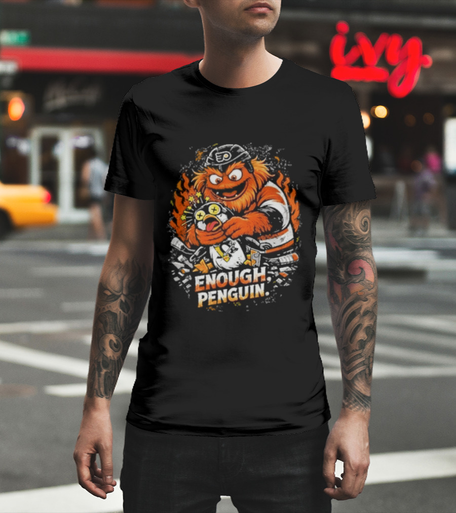 Gritty Enough Penguin Philadelphia Flyers Vs Penguins Retro Comic T-Shirt