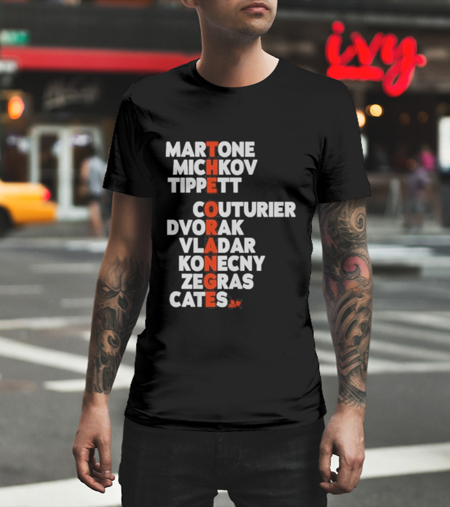 Philadelphia Hockey Martone Michkov Tippett The Orange Names Couturier Dvorak Vladar Konecny Zegras Cates T-Shirt