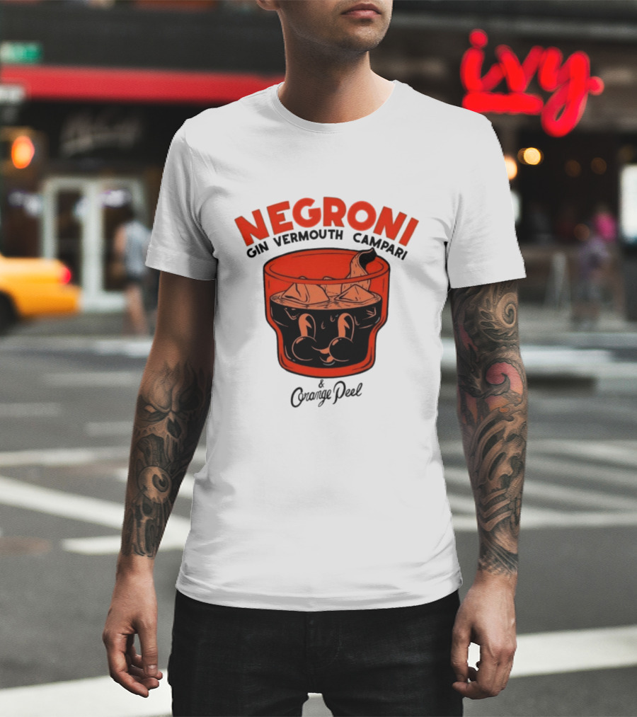 Negroni Gin Vermouth Campari With Orange Peel And Ice Retro Comic T-Shirt