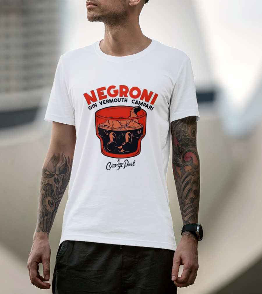 Negroni Gin Vermouth Campari With Orange Peel And Ice Retro Comic T-Shirt