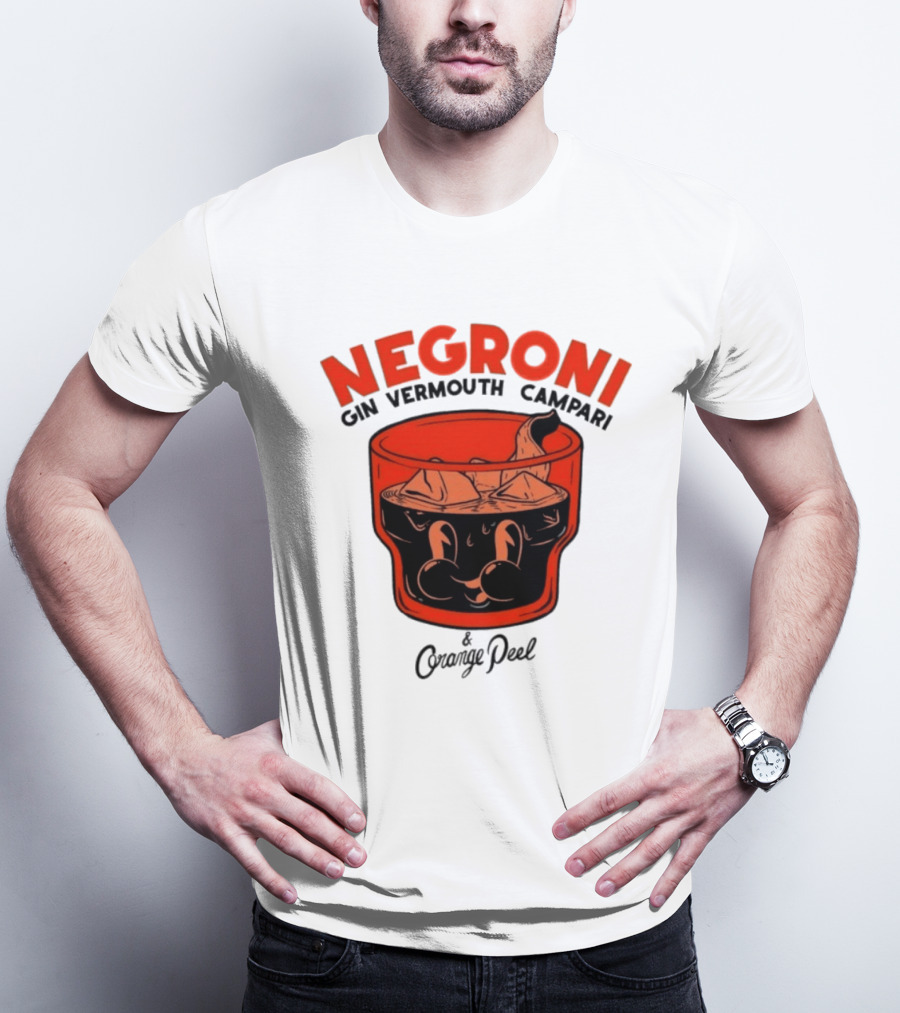 Negroni Gin Vermouth Campari With Orange Peel And Ice Retro Comic T-Shirt