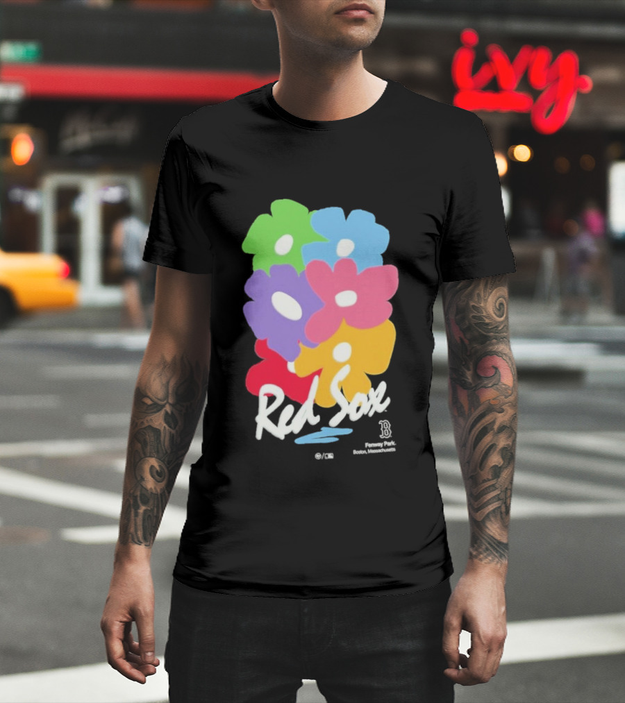 Boston Red Sox 47 Dark Green Red Sox Flower Power Murakami Gallery Foundation T-Shirt