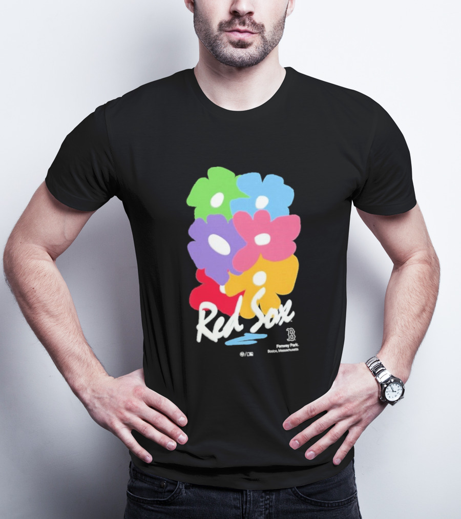 Boston Red Sox 47 Dark Green Red Sox Flower Power Murakami Gallery Foundation T-Shirt