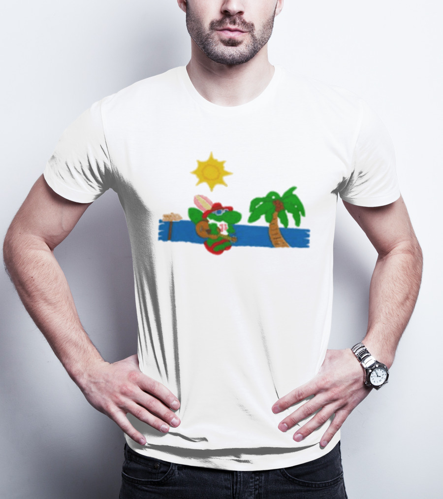 Jimmy Buffett Gator With Guitar By Palm Tree And Sun T-Shirt
