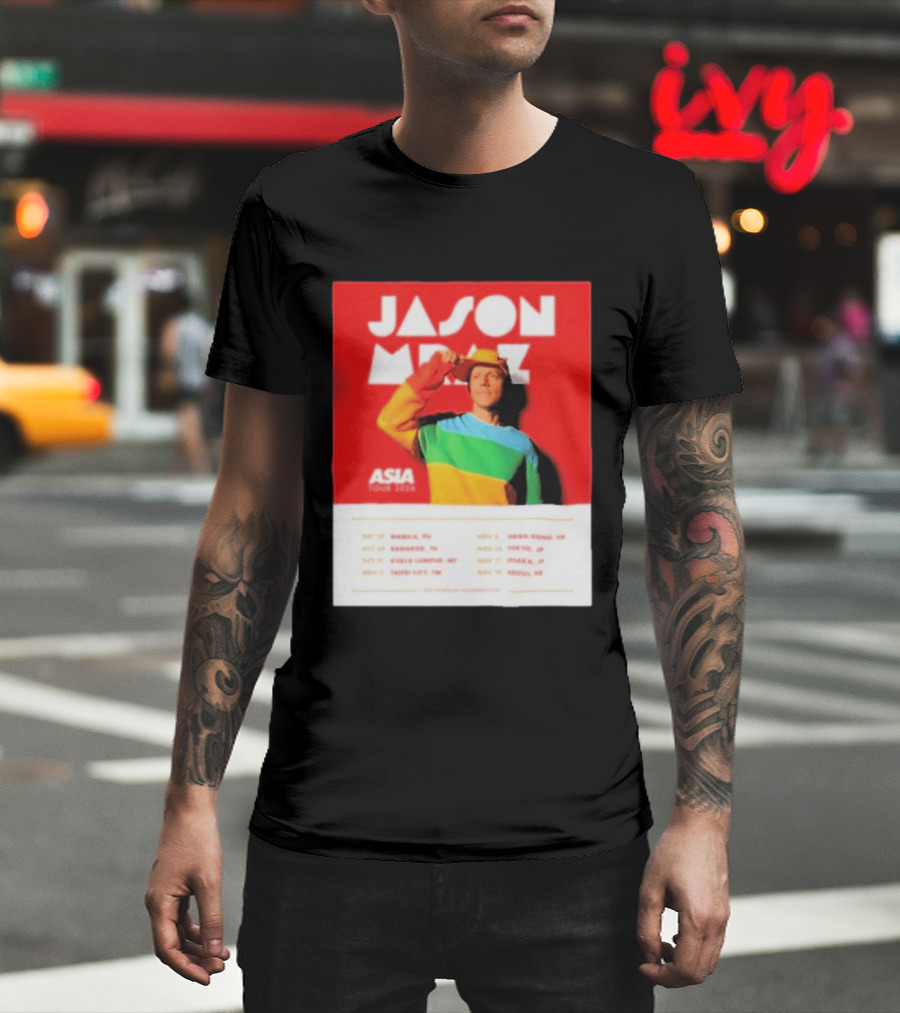 Jason Mraz Asia Tour Manila Bangkok Kuala Lumpur Taipei Hong Kong Tokyo Osaka Seoul 2026 T-Shirt