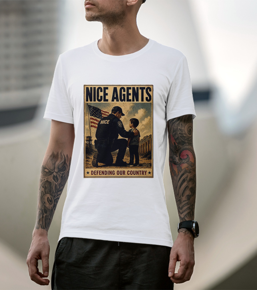 Nice Agents Defending Our Country Flag Patch Officer And Child T-Shirt