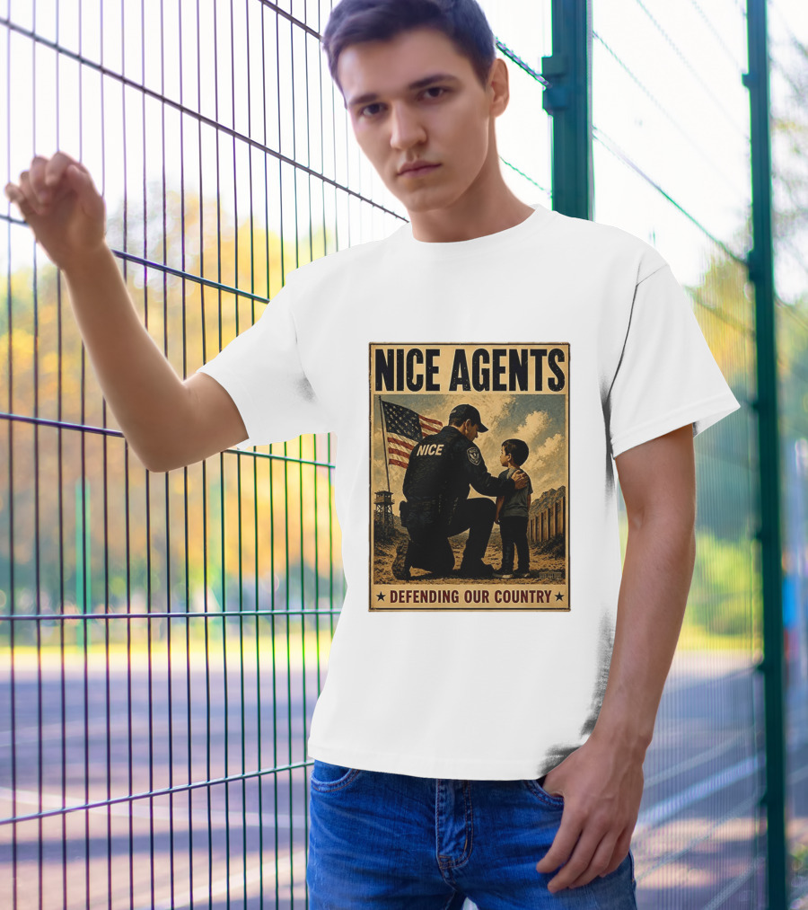 Nice Agents Defending Our Country Flag Patch Officer And Child T-Shirt