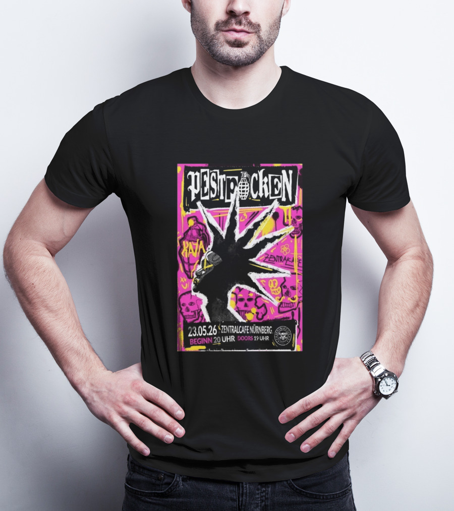 PESTPOCKEN May 23 2026 Zentralcafe Nürnberg Punk Grenade Graphic Skulls Graffiti T-Shirt