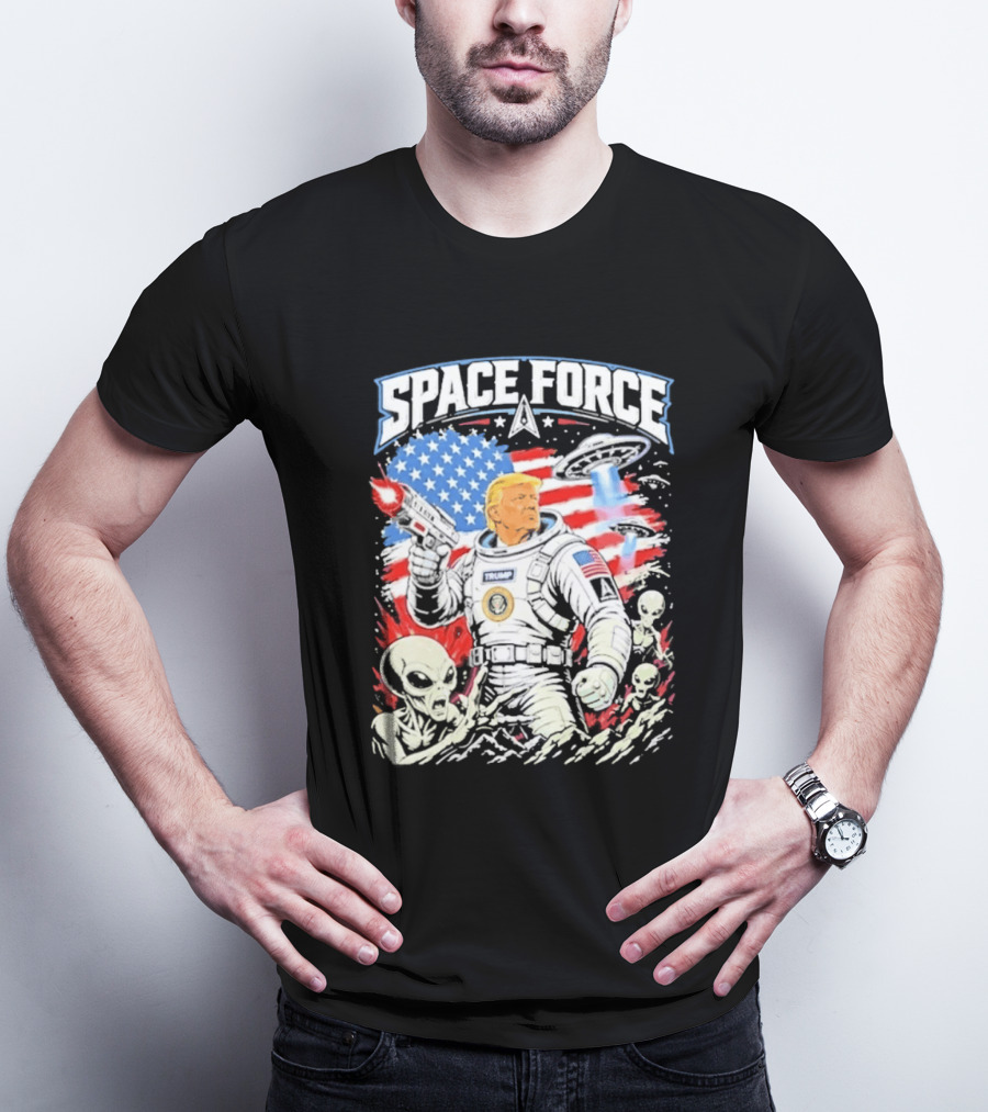 Space Force Trump Alien UFO America Flag Astronaut T-Shirt