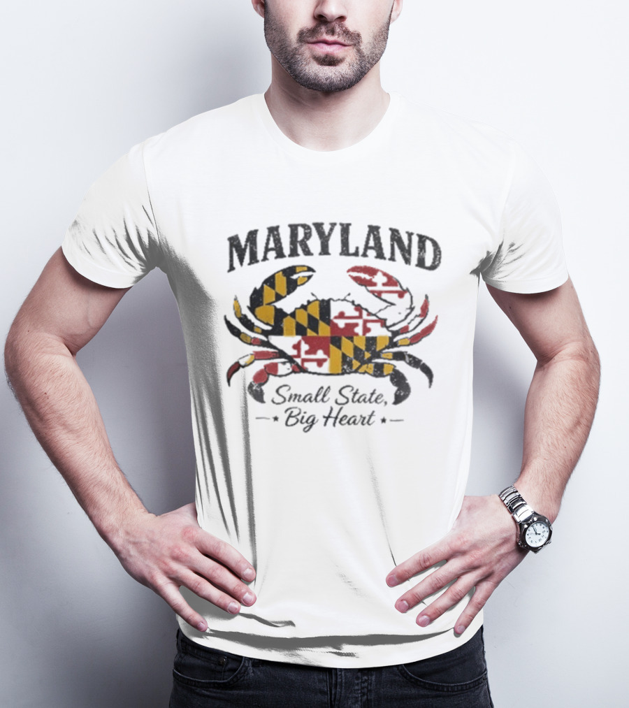 Maryland Crab Small State Big Heart Flag T-Shirt