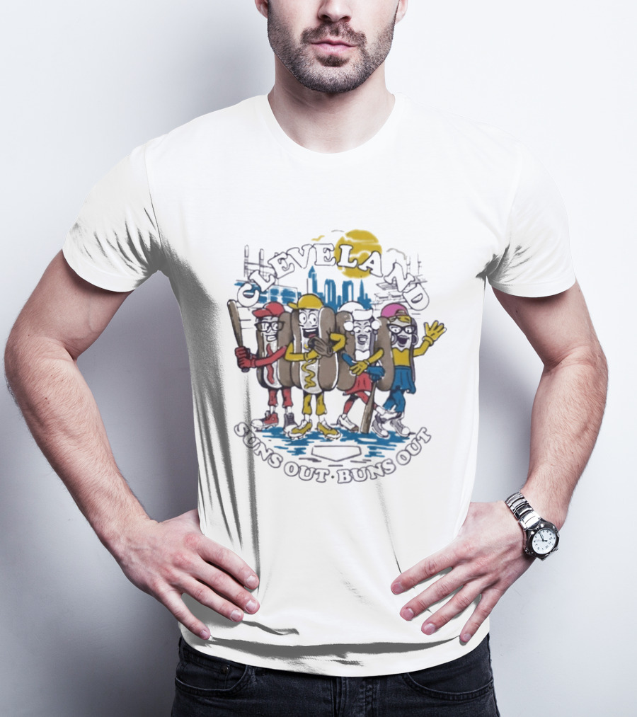 Cleveland Suns Out Buns Out Hotdog Race Cityscape T-Shirt