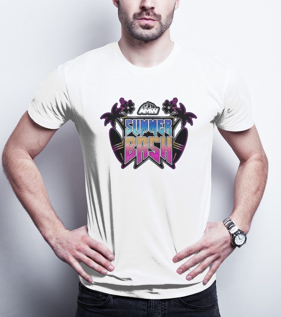 AMW Summer Bash Tropical Vibes With Palm Trees And Surfboards T-Shirt