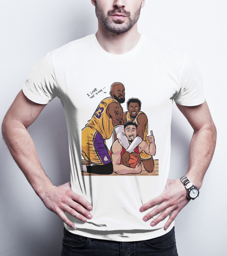 Lebron James Lakers Family Bronny Sengun Cartoon Basketball Scene T-Shirt