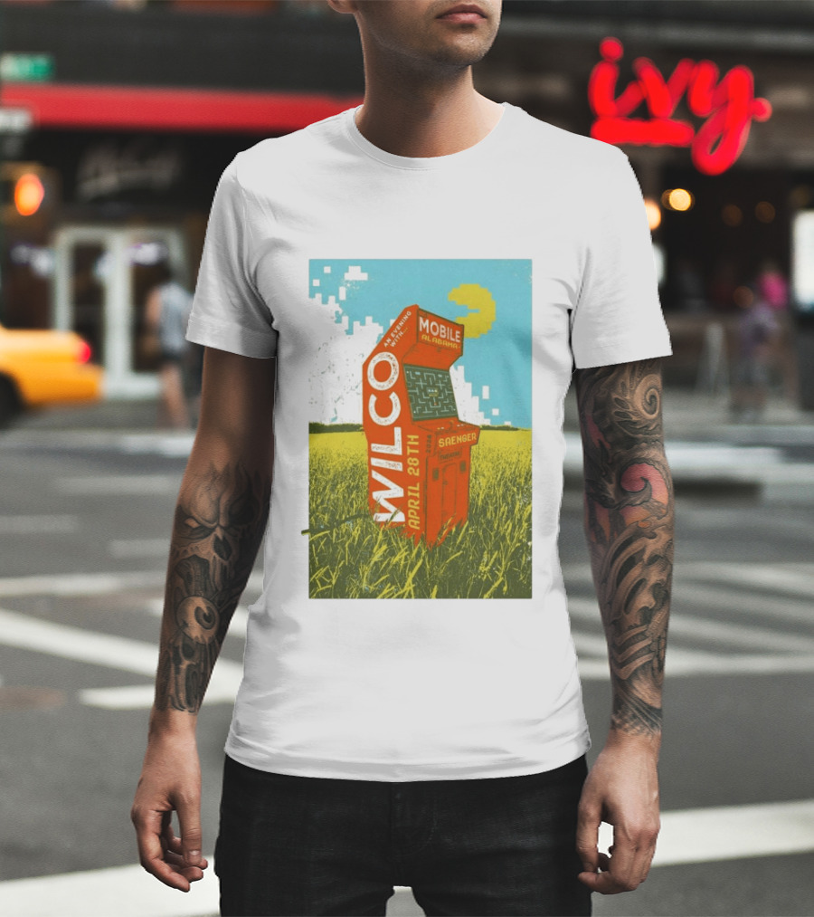 Wilco Saenger Mobile Alabama April 28th Arcade Retro Concert T-Shirt