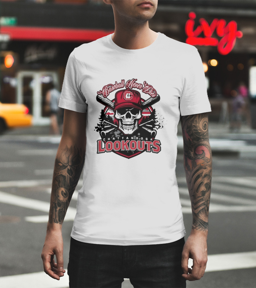 Chattanooga Lookouts Twisted River Skull Bats T-Shirt