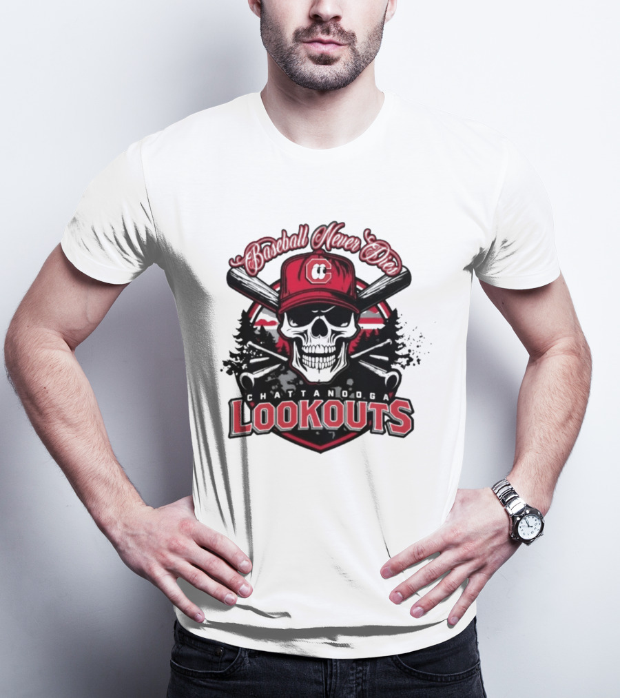 Chattanooga Lookouts Twisted River Skull Bats T-Shirt