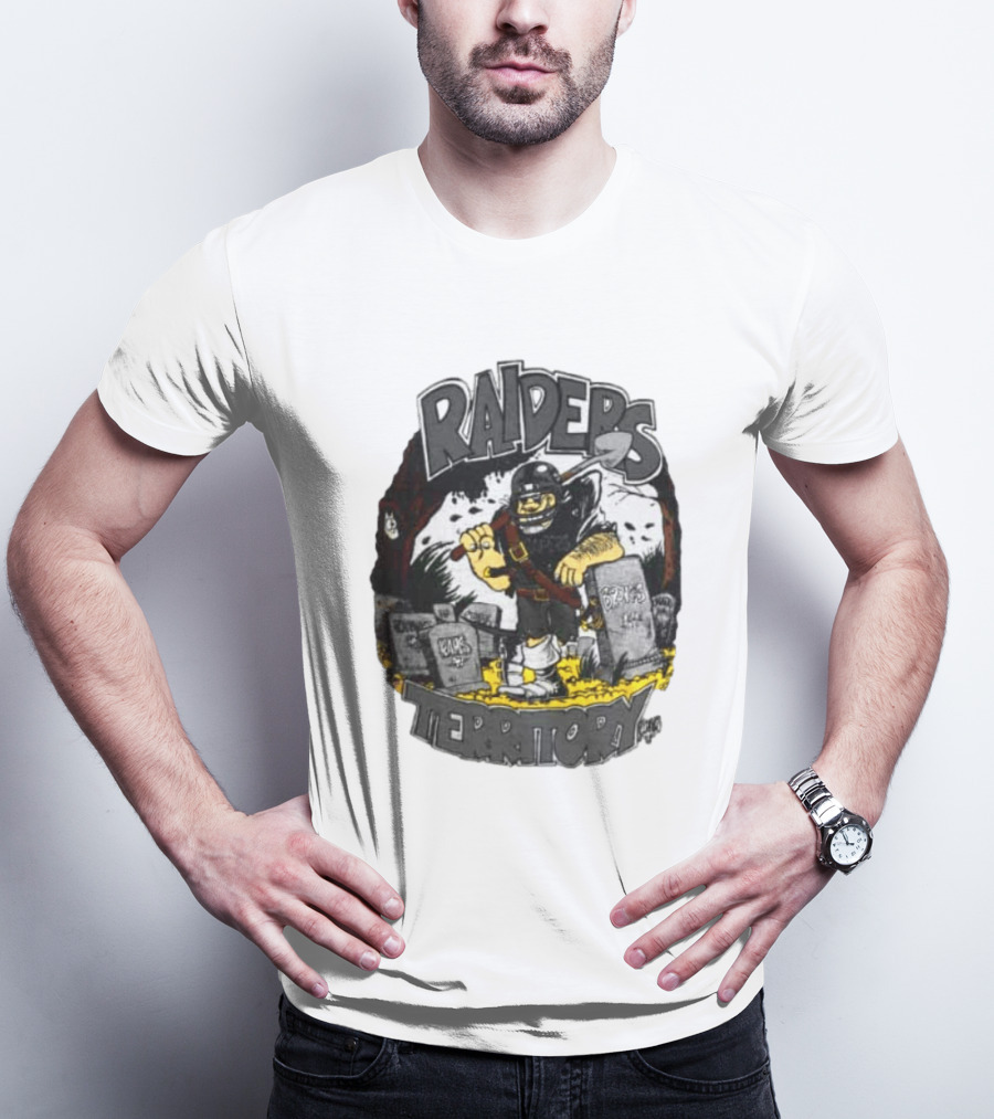 Raiders Territory Cartoon Character With Shovel And Tombstones T-Shirt