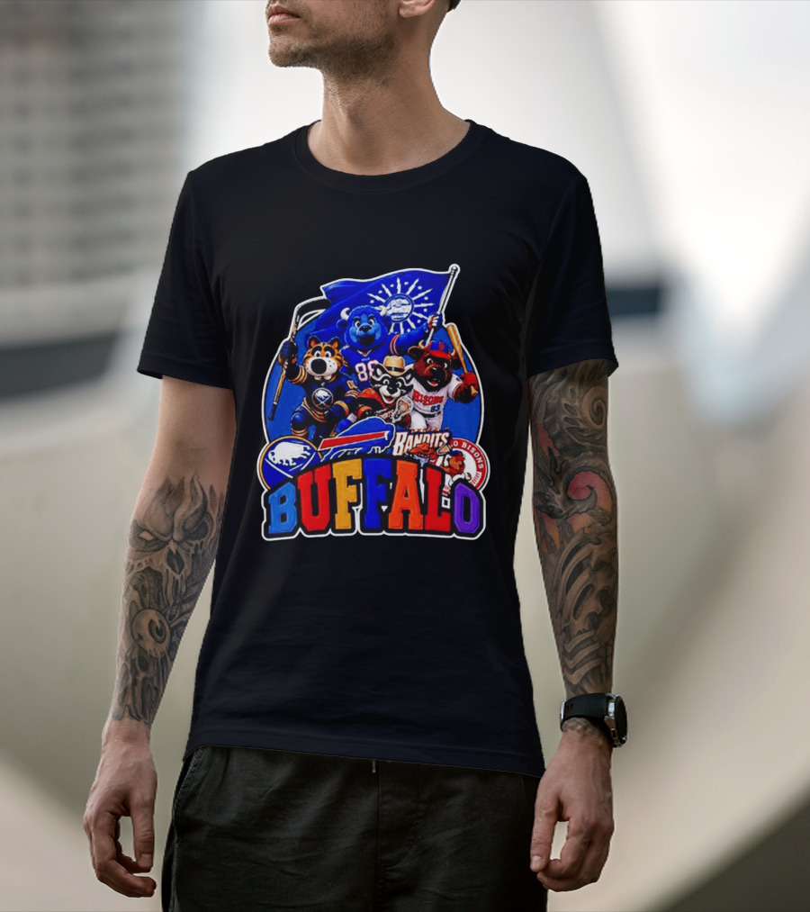 Buffalo Sabres Bills Bandits Bisons Mascot Squad T-Shirt