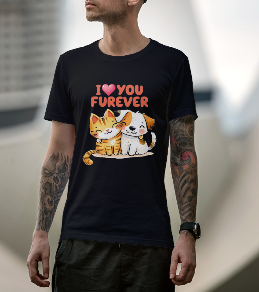I Love You Furever Cat Hugging Dog T-Shirt