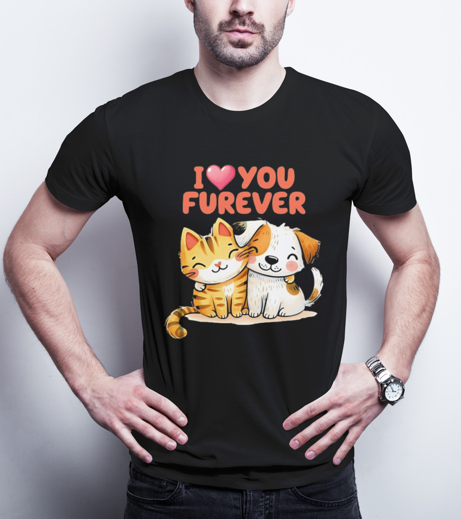 I Love You Furever Cat Hugging Dog T-Shirt