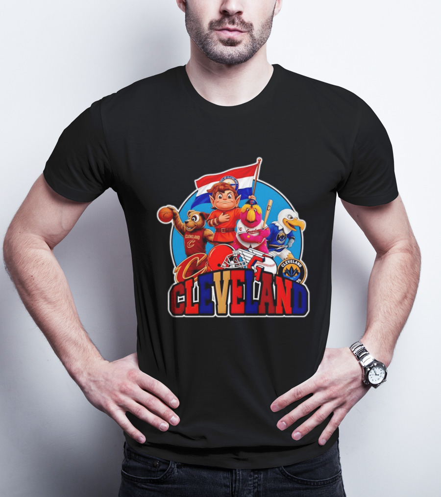 Cleveland City Mascots Cavaliers Guardians Browns Blue Jackets T-Shirt
