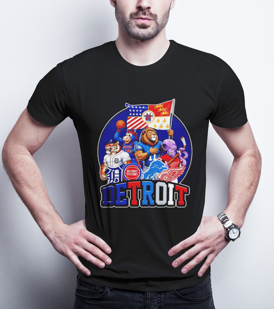 Detroit Pistons Tigers Lions Red Wings City Of Detroit Sports Mascots T-Shirt