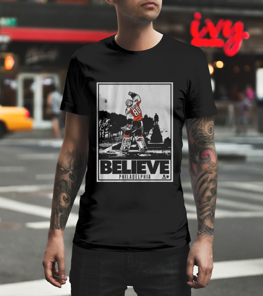 Dan Vladar 80 Jersey Believe Philadelphia Statue Hockey Scene T-Shirt