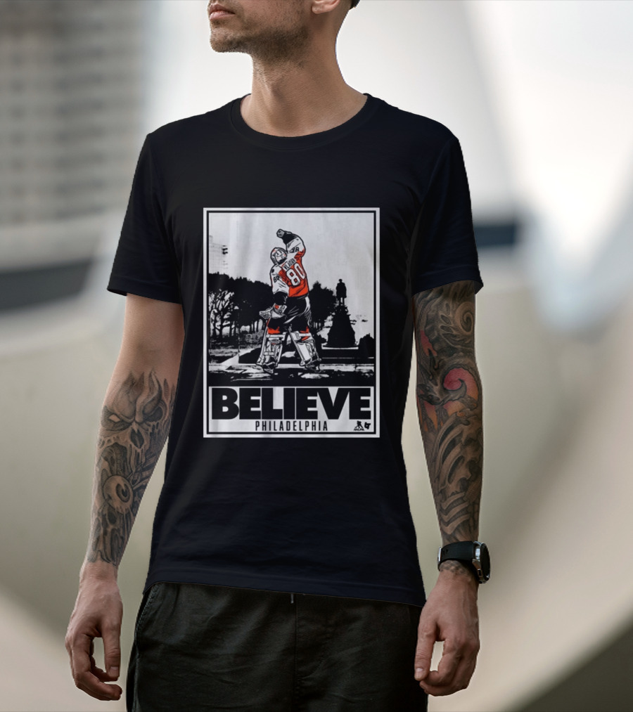 Dan Vladar 80 Jersey Believe Philadelphia Statue Hockey Scene T-Shirt