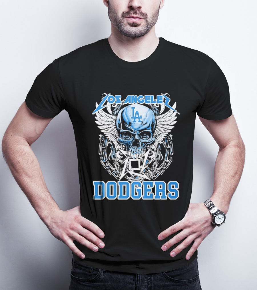 Los Angeles Dodgers Skull Wings And Chains T-Shirt