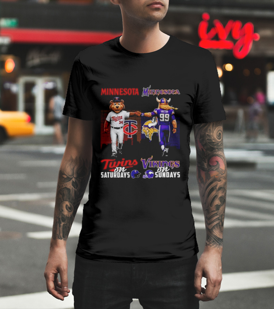 Minnesota Twins Saturdays Vs Vikings Sundays Sports Mashup T-Shirt