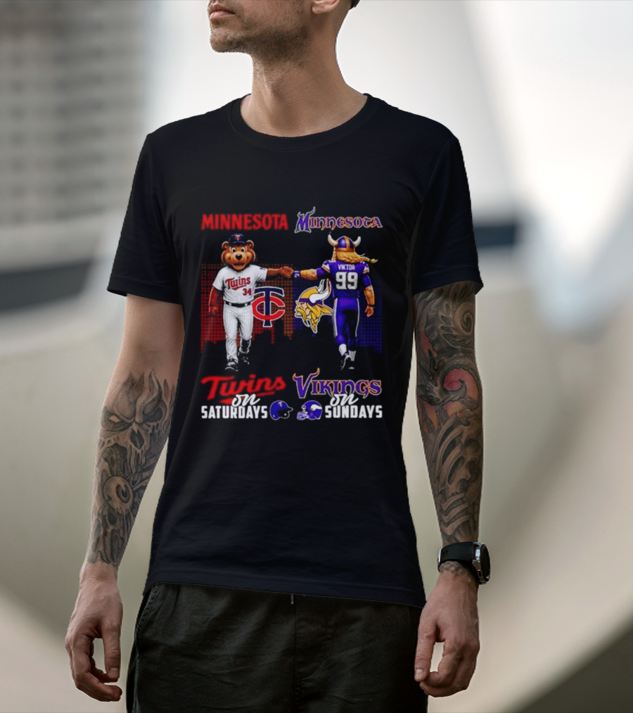 Minnesota Twins Saturdays Vs Vikings Sundays Sports Mashup T-Shirt