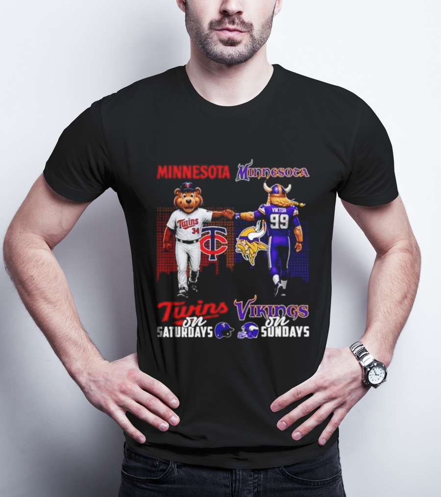 Minnesota Twins Saturdays Vs Vikings Sundays Sports Mashup T-Shirt