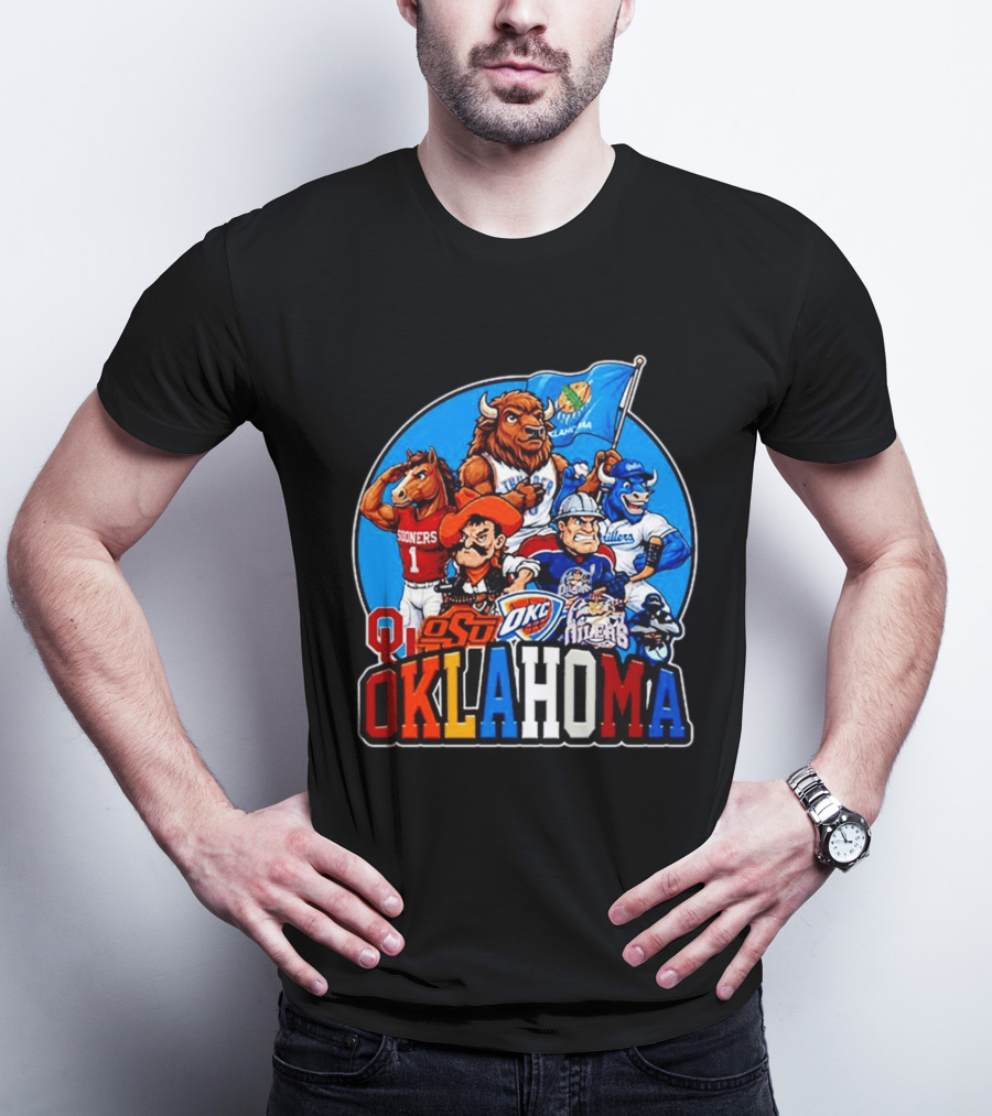 Oklahoma Sooners Cowboys Thunder Oilers Mascot Collage T-Shirt
