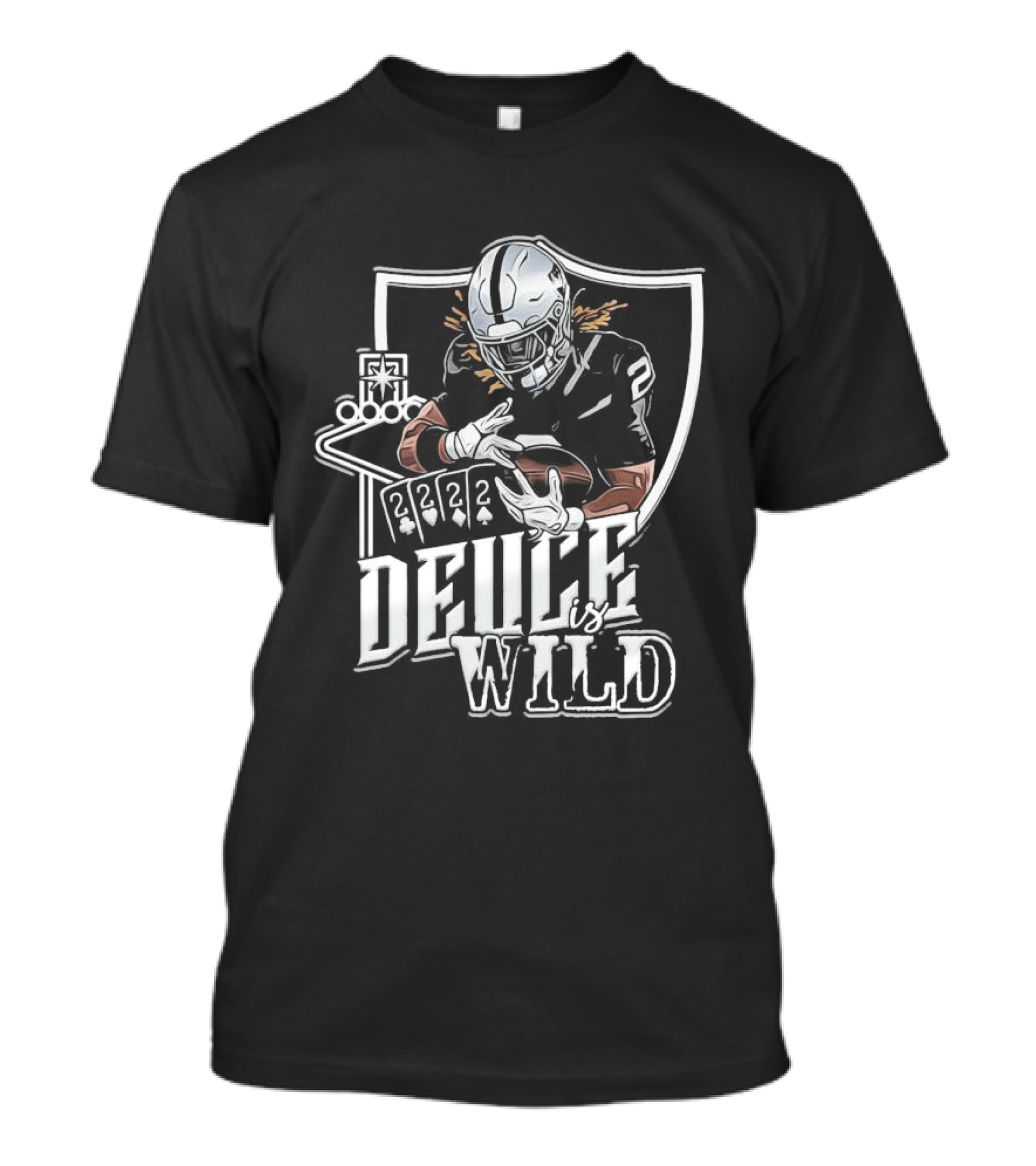 Deuce Is Wild Football Player Silver Helmet Playing Card Shield T-Shirt