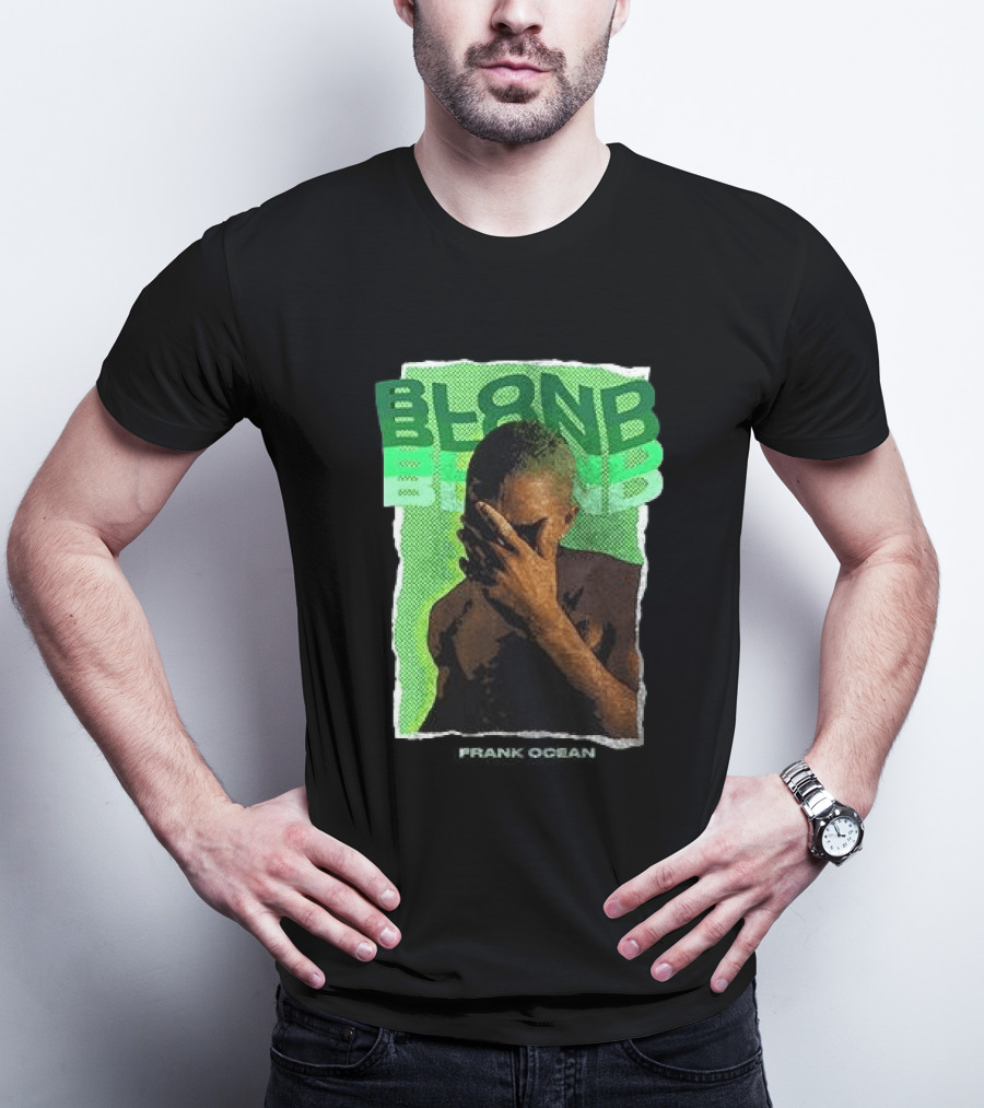 BLOND Frank Ocean Album Cover Art With Green Text And Contemplative Pose T-Shirt