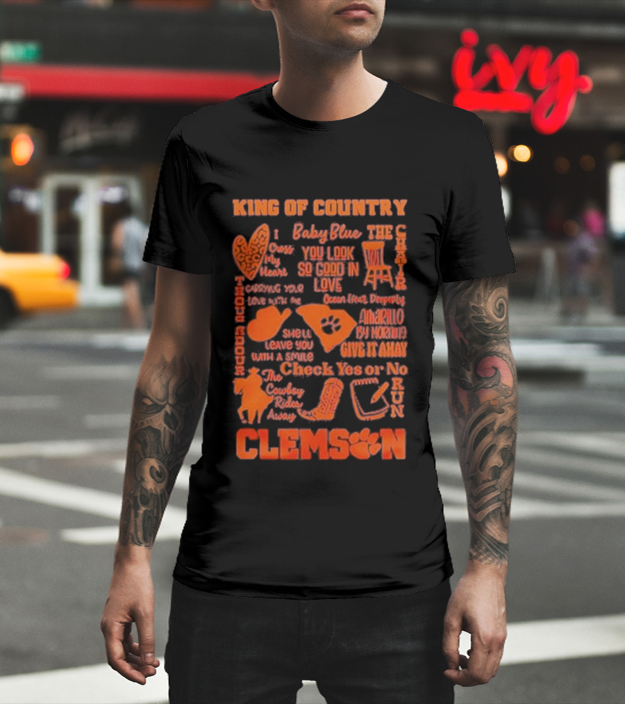 King Of Country Clemson Tigers Baby Blue Amarillo Check Yes Or No T-Shirt