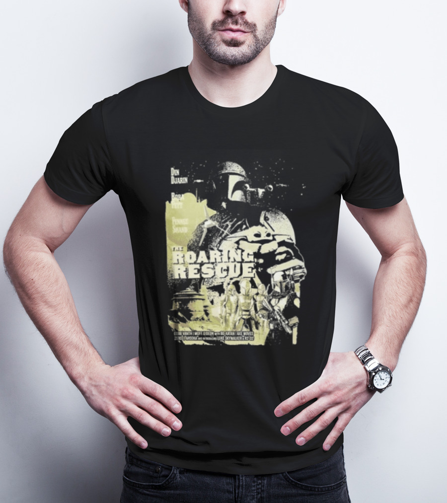 Heroes Villains Star Wars Din Djarin Boba Fett Fennec Shand Roaring Rescue 2026 T-Shirt