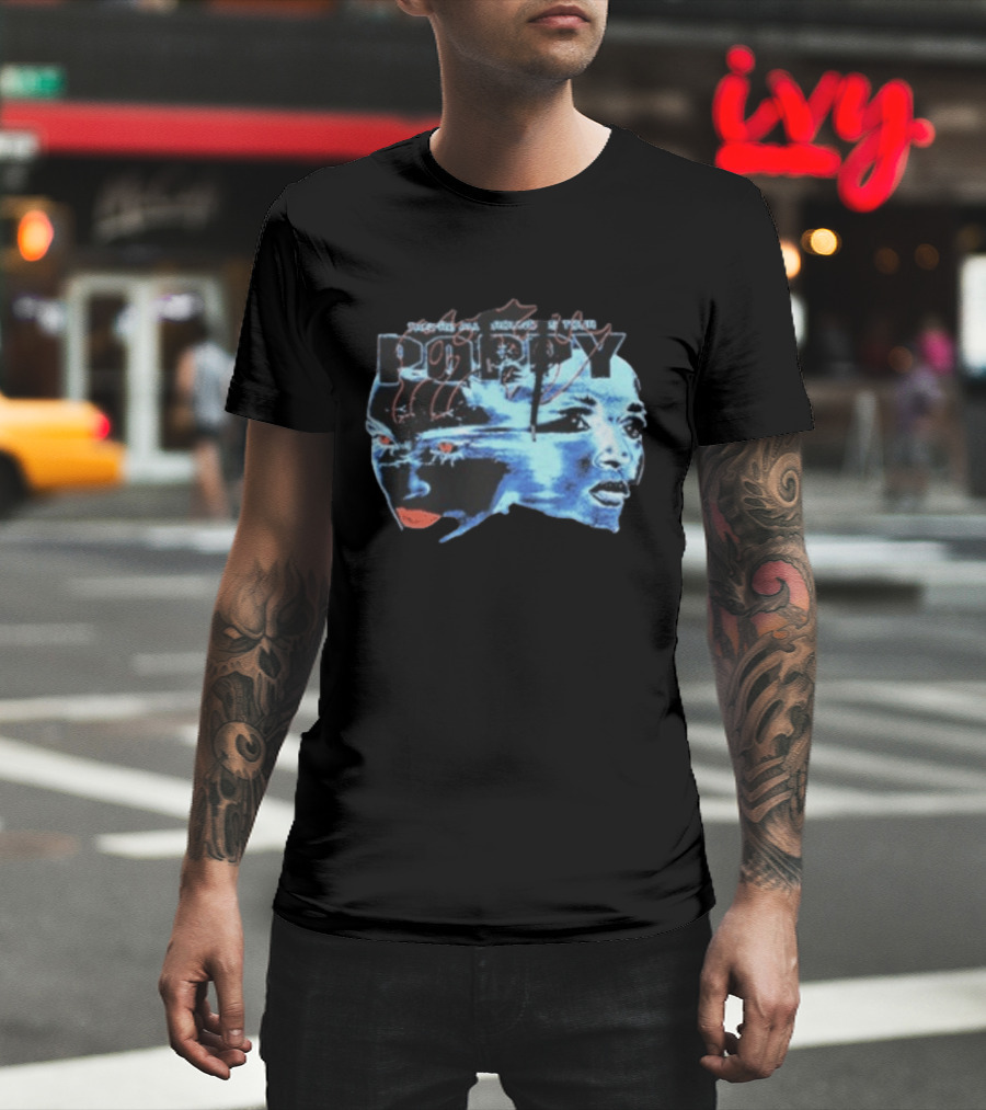 Poppy Split Poppy They're All Around Us Red Eyes Dual Faces Blue Tone T-Shirt
