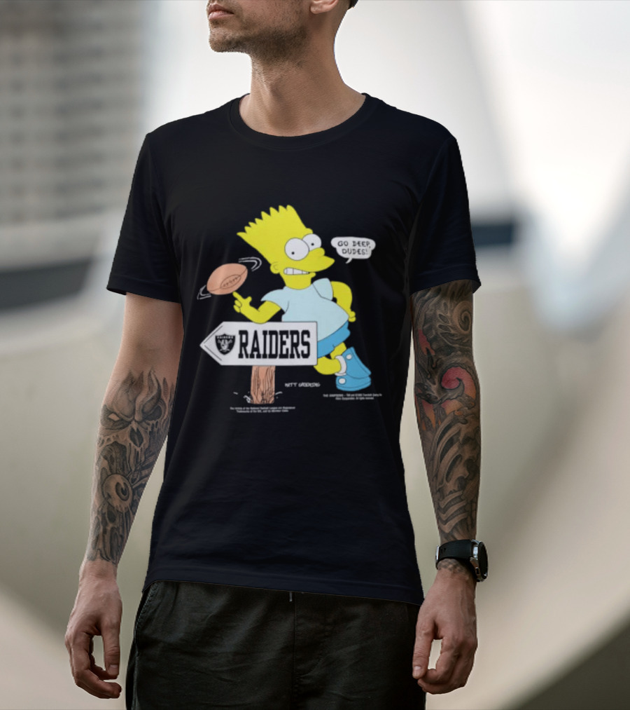 Raiders Bart Simpson Football Spin Near Raiders Sign T-Shirt
