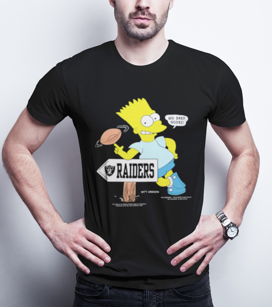 Raiders Bart Simpson Football Spin Near Raiders Sign T-Shirt
