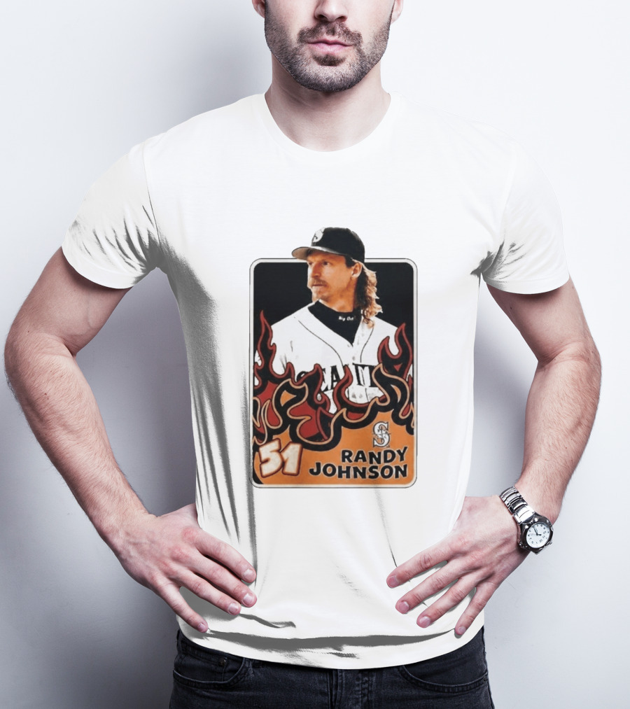 Seattle Mariners Randy Johnson Big Unit 51 MLB Baseball Flames T-Shirt