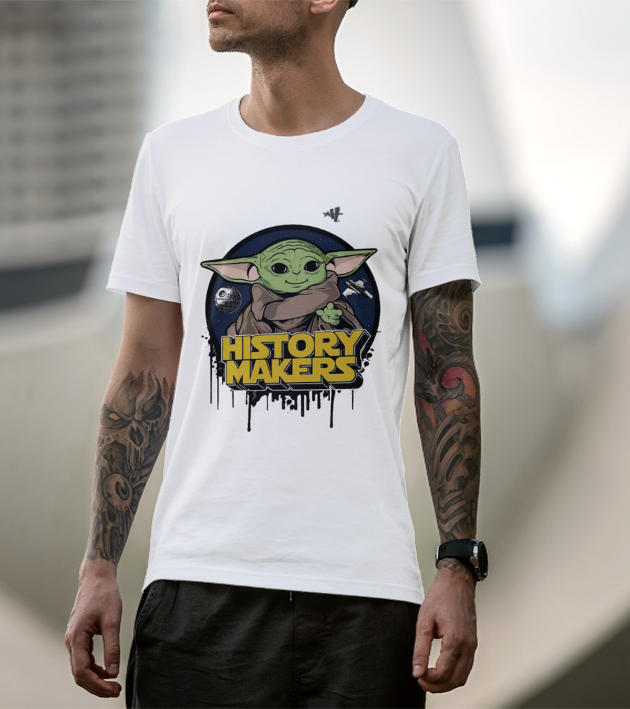 Baby Yoda History Makers Bold Text Starry T-Shirt