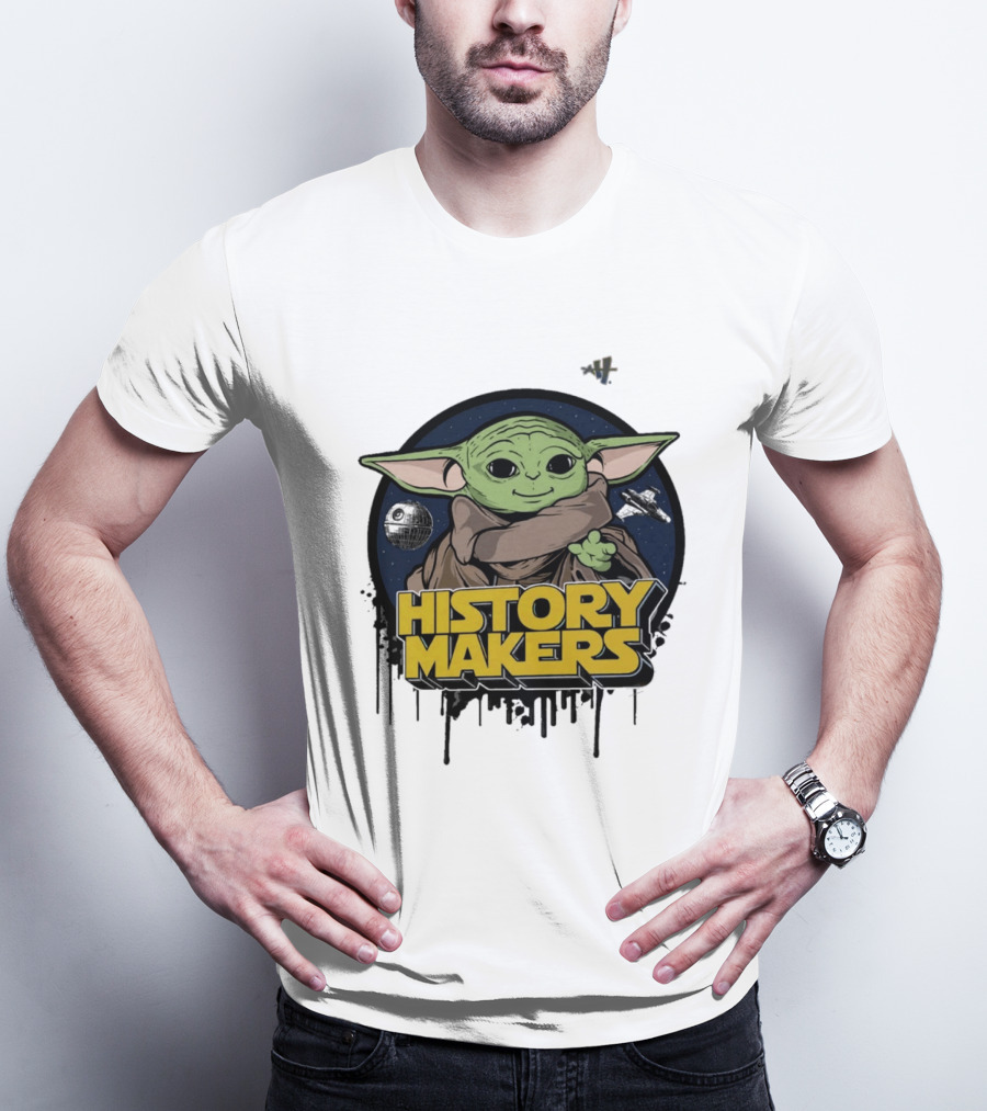Baby Yoda History Makers Bold Text Starry T-Shirt