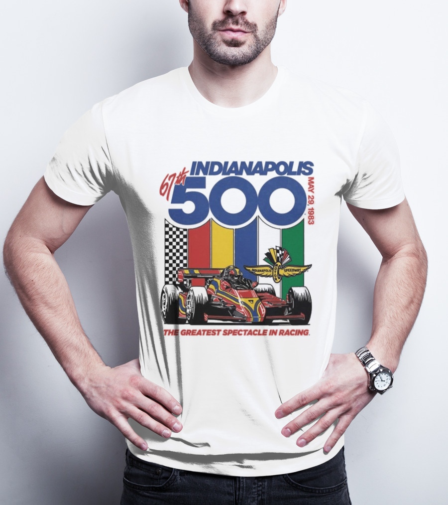 1983 Indianapolis 500 Racing Car With Speedway Wings And American Flag T-Shirt