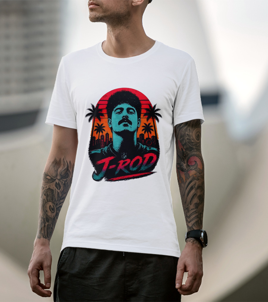 J Rod Retro Sunset Vibes With NFL And Palm Trees T-Shirt