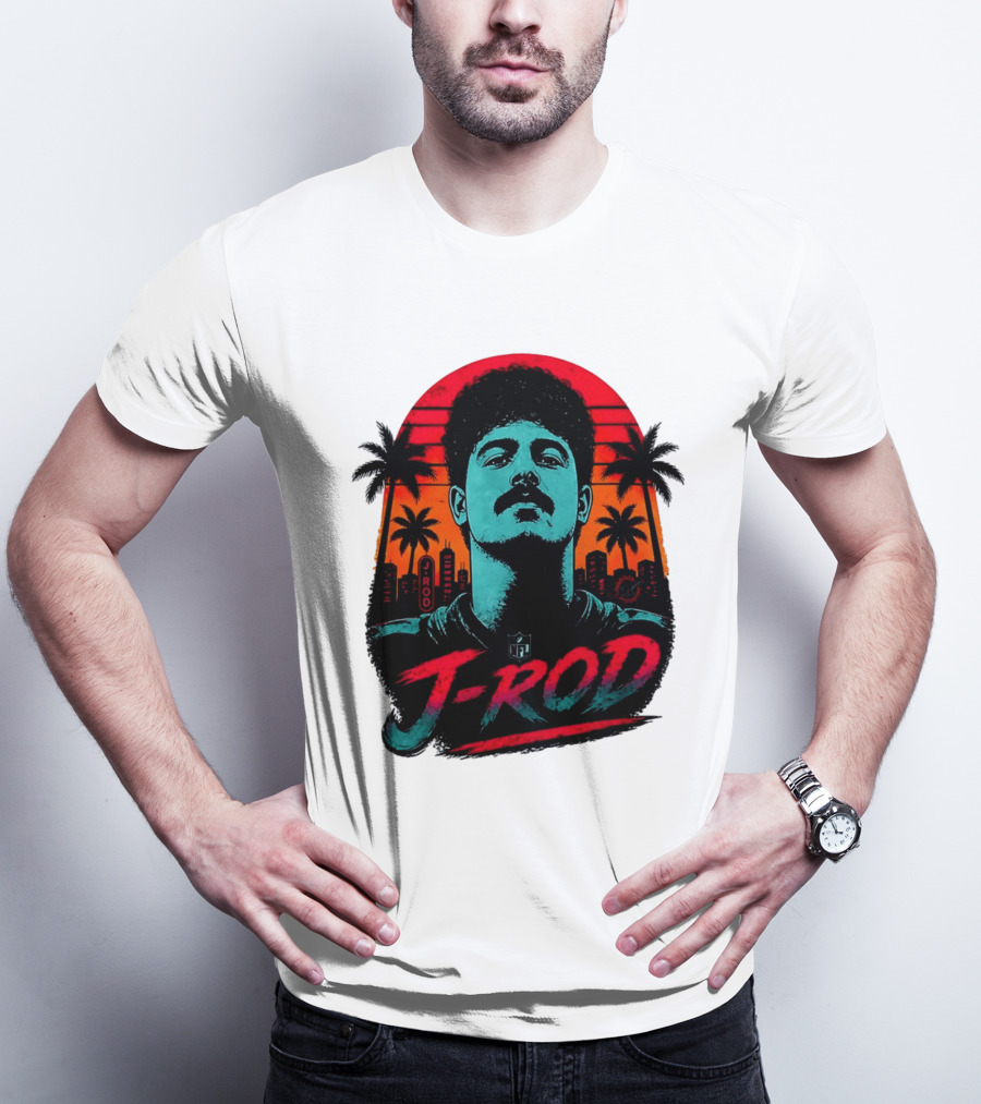 J Rod Retro Sunset Vibes With NFL And Palm Trees T-Shirt