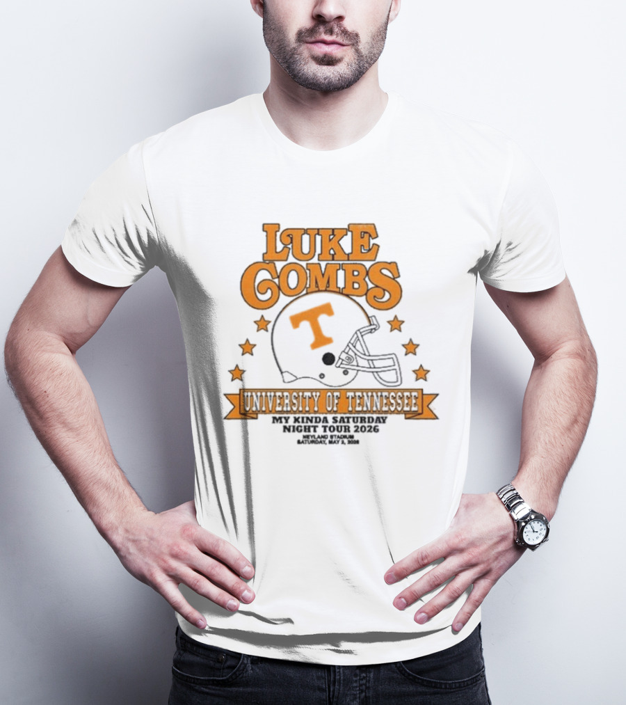 Luke Combs Neyland 05.02.2026 University Of Tennessee Football Helmet Stars Orange T-Shirt
