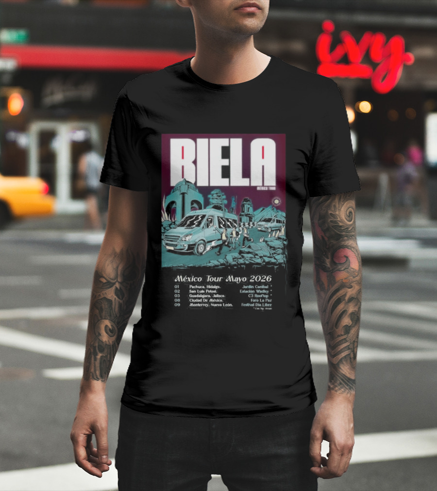 Biela Mexico Tour Mayo 2026 Monterrey Guadalajara Ciudad De Mexico T-Shirt
