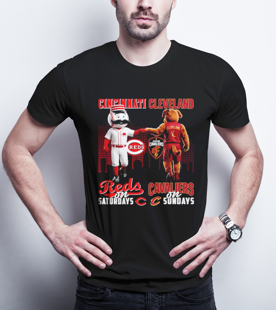 Cincinnati Reds Saturdays Vs Cleveland Cavaliers Sundays Skyline T-Shirt