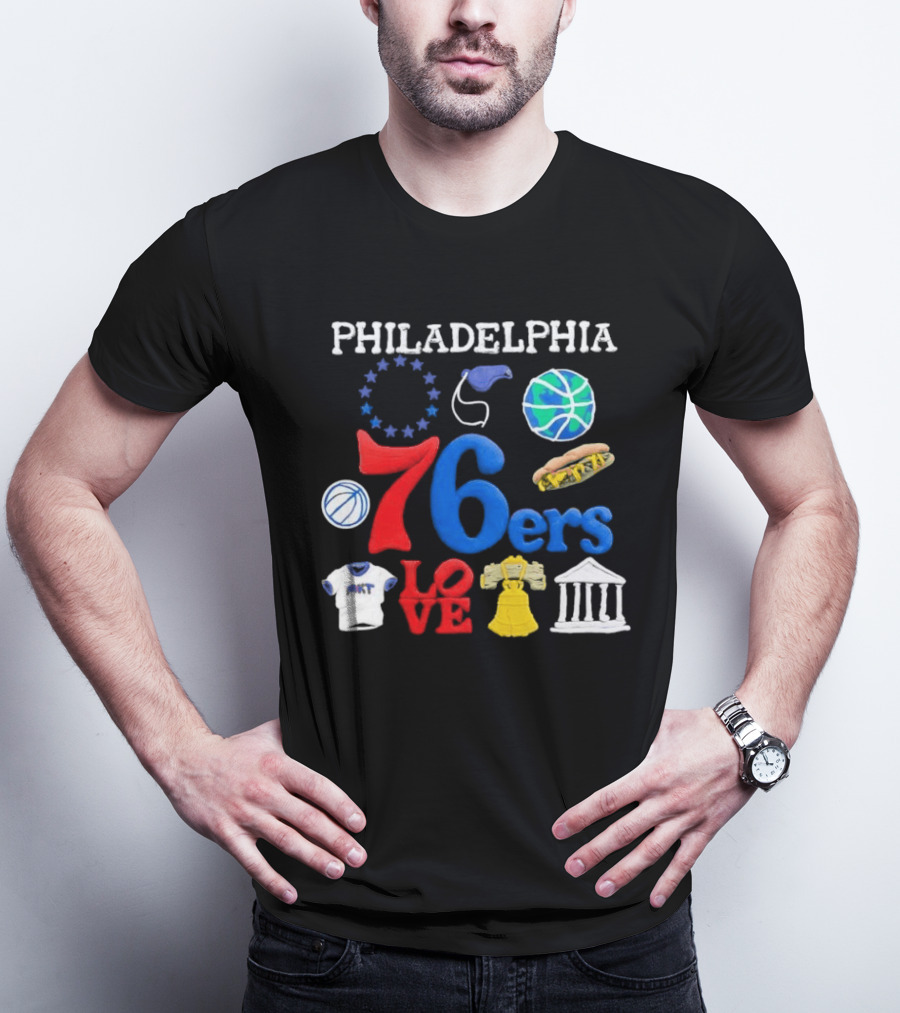 Philadelphia 76ers Claymation Icons Hot Dog Liberty Bell Basketball LOVE Statue City T-Shirt